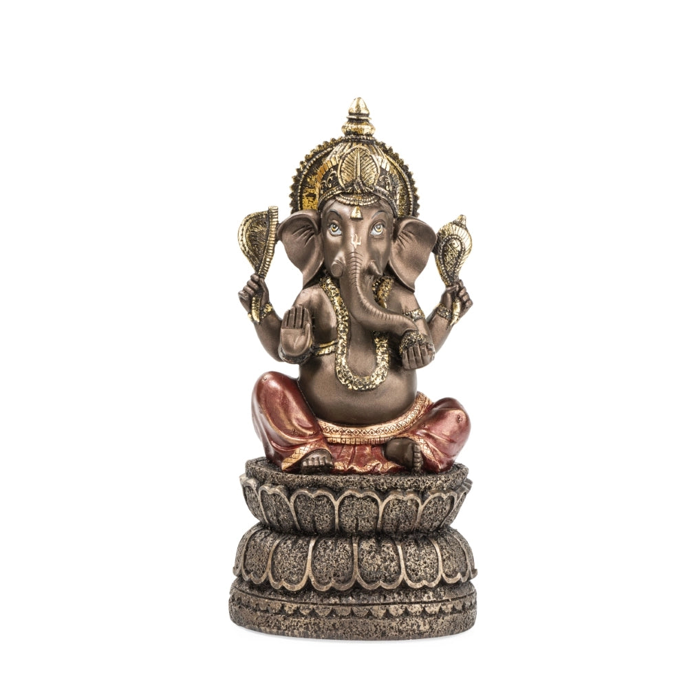 Ashnam Ganesha with Lotus Base Showpice – Bronze & Red Wine – Ashnam Home